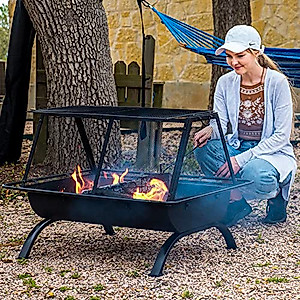 SUNCREAT Outdoor Fire Pit with Steel Grill, 36 Inch Large Wood Burning Firepit for Outside with Cooking BBQ Grill Grate, Spark Screen, Fireplace Poker, and Waterproof Cover