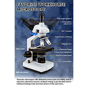 Crspexil 40X-5000X Compound trinocular Microscopes trinocular fo Adults, with 5.0 mp Camera with Microscope Slides 30p, Microscope Accessories, Microscopes Abbe Condenser