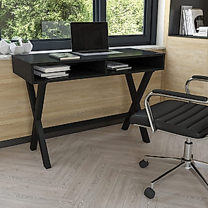 Flash Furniture Dolly Computer Desk - Black Writing Desk with Open Storage Compartments - 42" Long Home Office Desk Table for Bedroom