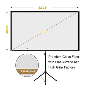 Projector Screen with Stand, 60 Inch Outdoor Projector Screen 16:9 and Stand, Portable Projector Screen with Aluminium Frame, Lightweight and Compact, Easy Setup, Idea for Home Cinema, Backyard Party