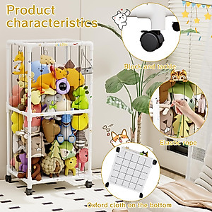 HAIDAIYA Extra Large Stuffed Animal Zoo Cage with Wheel, Stuffed Animal Storage Shelves Display, Plush Animal Storage Holder for Stuffed Animals, Playroom, Bedroom, Nursery, Kids Toy Storage Organizer