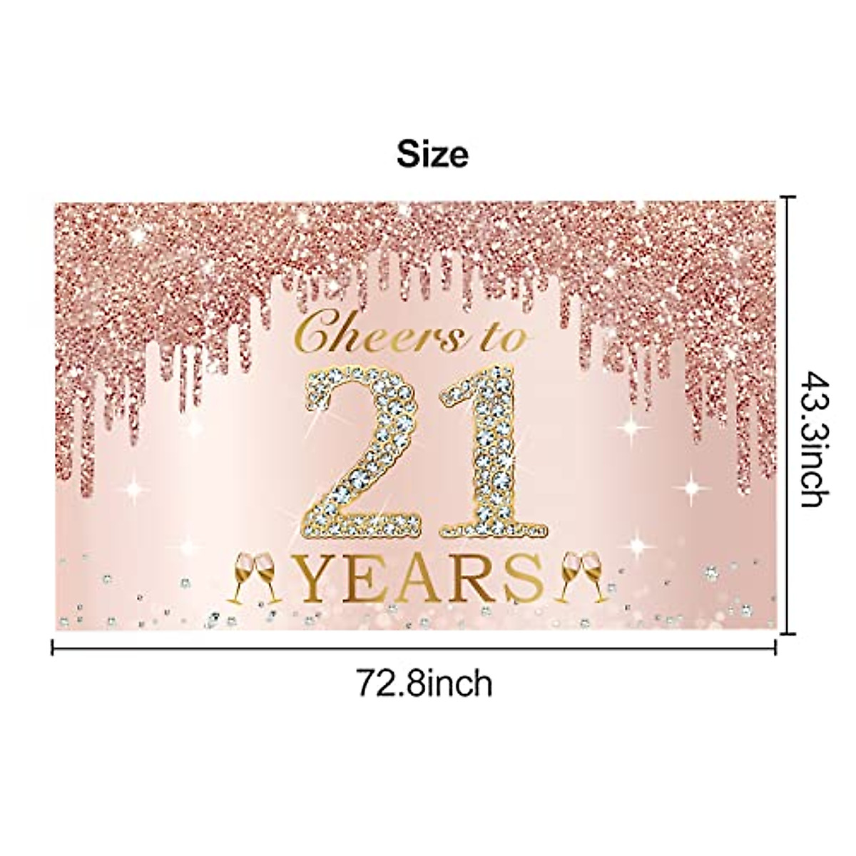 Large Cheers to 21 Years Birthday Decorations for Women, Pink Rose Gold Happy 21st Birthday Banner Backdrop Party Supplies, 21 Year Old Birthday Poster Background Sign Decor