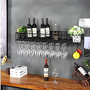 PIBM Stylish Simplicity Wine Shelf European Wrought Iron Hanging Wine Rack, Creative Wall Hanging Wine Rack, Black , 120CM