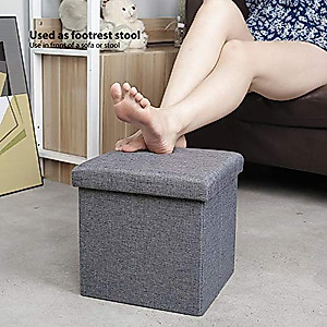 B FSOBEIIALEO Storage Ottoman Cube, Linen Small Coffee Table, Foot Rest Stool Seat, Folding Toys Chest Collapsible for Kids Grey 11.8"x11.8"x11.8"