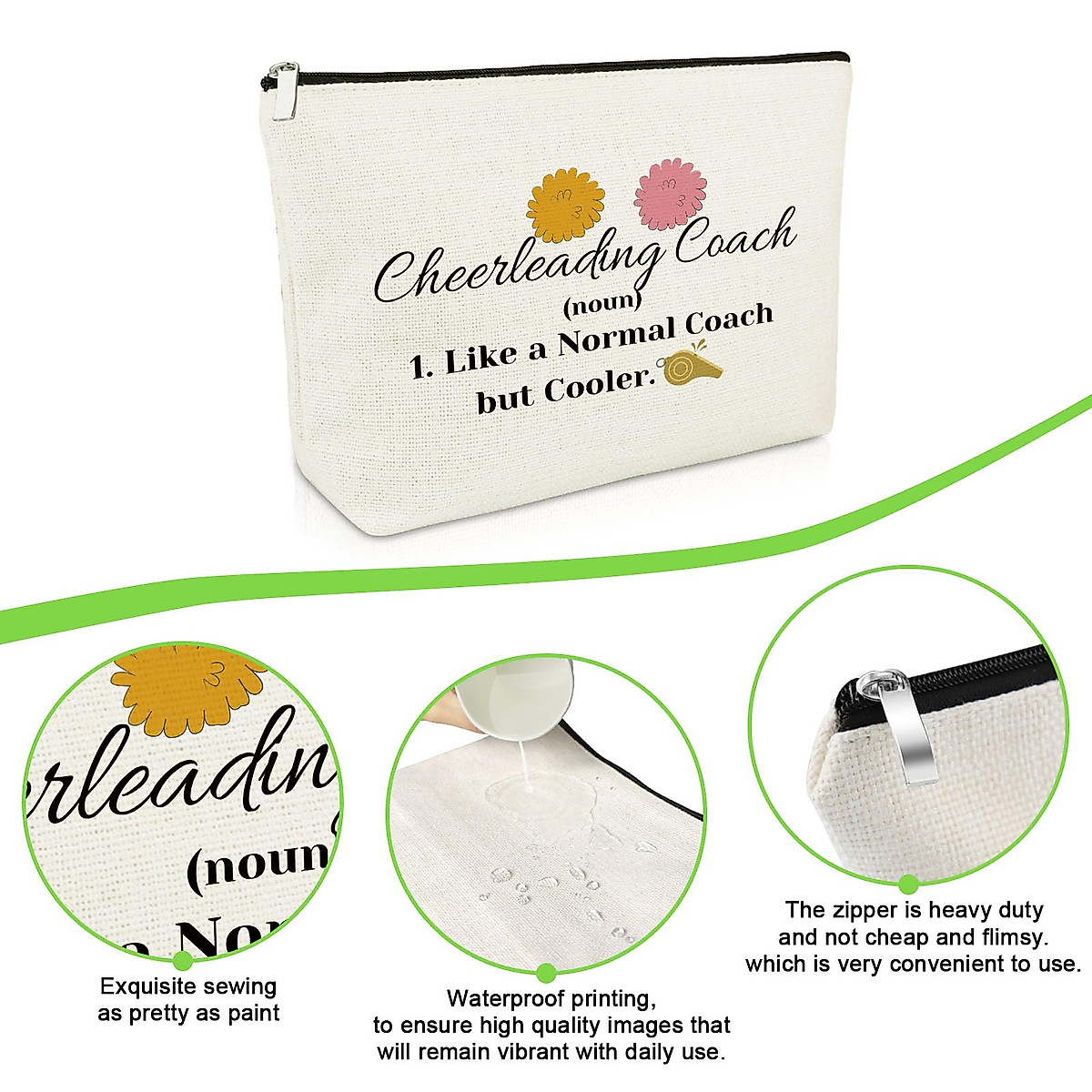 Gevody Cheer Coach Gift Cheerleading Coach Gifts Makeup Bag Cheer Mom Cosmetic Bag Thank You Appreciation Present for Cheerleader Team Mom Retirement Birthday Graduation Present Travel Cosmetic Pouch