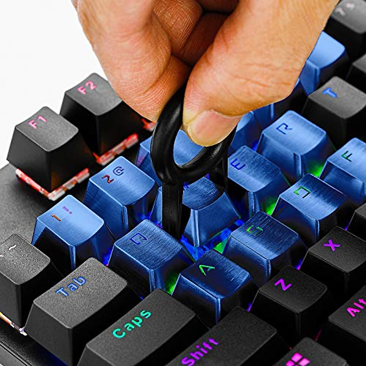 Hallsen Metal Keycaps (WASDQREF+1-6) Mechanical Gaming Keyboard Keycaps for FPS & MOBA, Stainless Steel Custom 60% Keycaps Kit with Key Puller for Mechanical Keyboard Cherry Mx Switches (Blue)