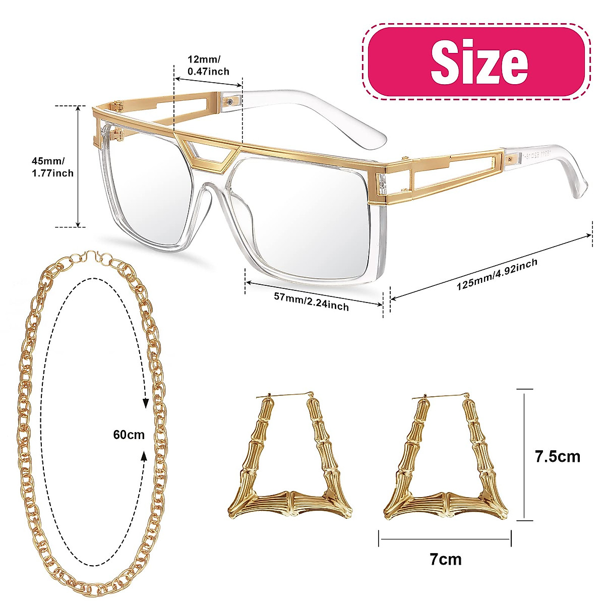 80s 90s Outfit for Woman Hip Hop Costume Legging Rapper Sunglasses Gold Chain Earring Party Accessories(XX-Large,Rose Red)