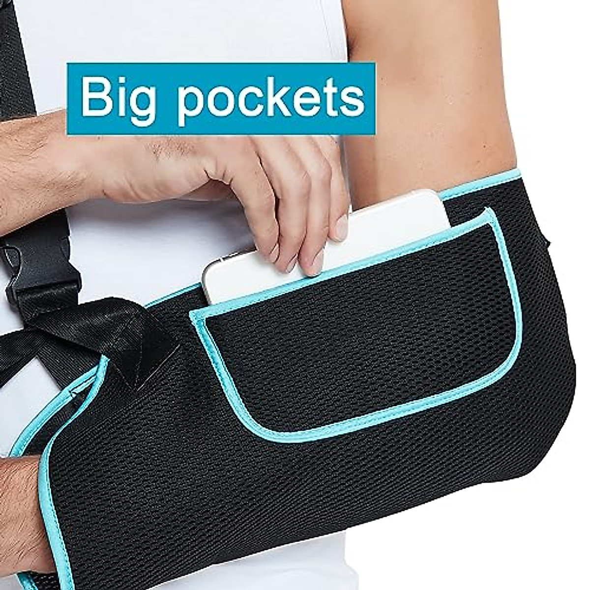 FUUXOO Arm Sling Shoulder Immobilizer,Rotator Cuff Support Brace,Comfortable Medical Sling for Shoulder Injury,Left and Right Arm,Men and Women,large pockets,for Broken,Dislocated,Fracture,Strain