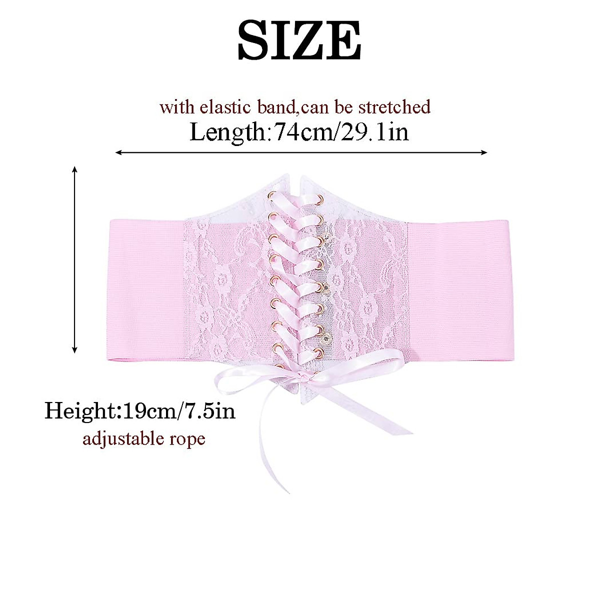 BODIY Women Lace Corset Belts Pink Elastic Cinch Belt Tied Waspie Wide Waist Bustiers for Dress Costume Dance Halloween Rave Accessory