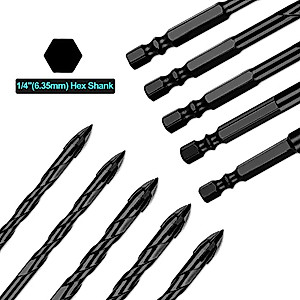 10PCS Masonry Drill Bit Set, 3/16”-1/2” Concrete Drill Bits for Tile Brick Glass Plastic, Tungsten Carbide Tip Drill Bit Work with Wood, Ceramic Tile, Wall Mirror, 1/4" Hex Shank, Black