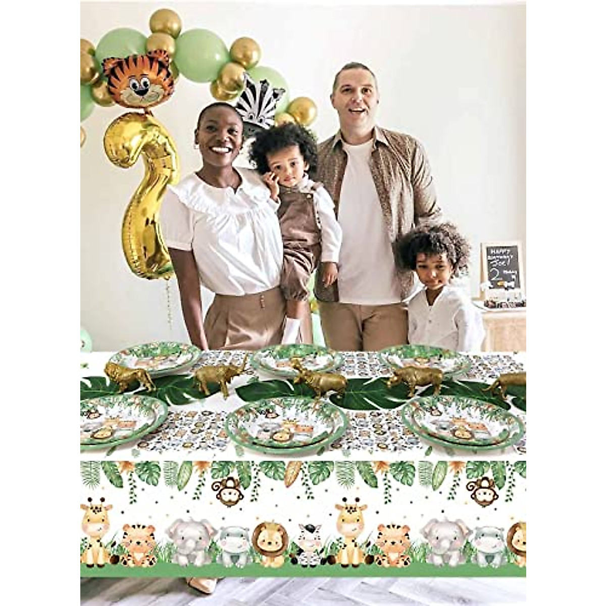Safari Baby Shower Decorations Boy Plates Napkins and Tablecloth Set Serves 25,Jungle Animal Theme Birthday Party Supplies