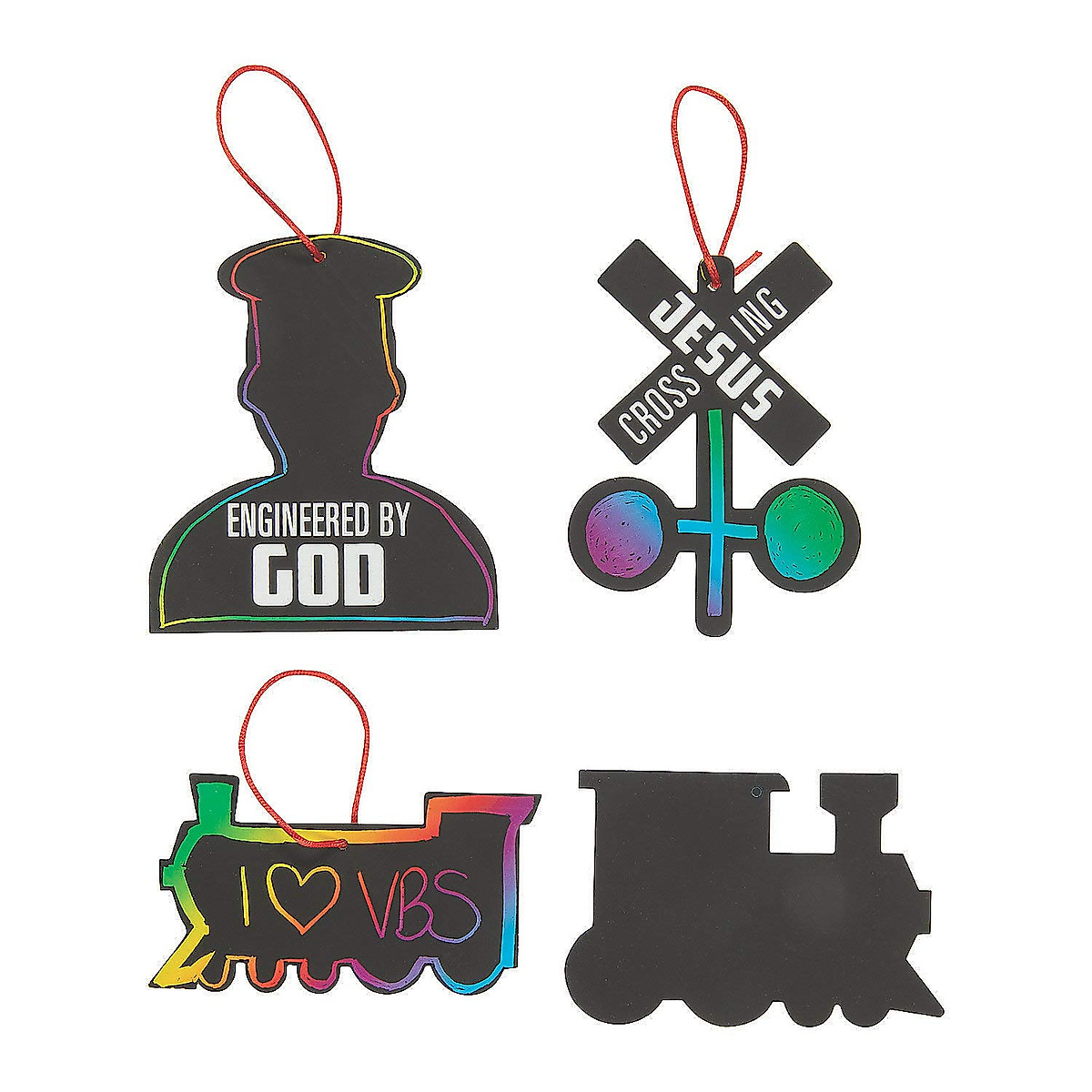 Fun Express Railroad VBS Magic Scratch Ornaments - Set of 24 - Religous Crafts for Kids