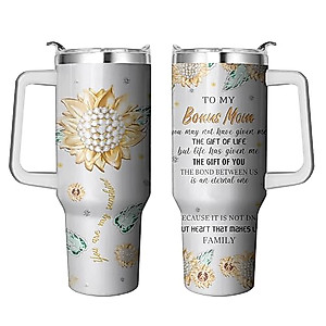 Ksoemar 40 Oz Best Bonus Mom Tumbler with Handle and Straw, Double Wall Stainless Steel Best To My Bonus Mom Cups, Step Moms Gifts for Ideas for Birthday, Mothers Day For Stepmoms, Mother