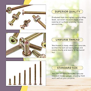 Swpeet 192Pcs M6 × 20/30/40/50/60/70/80mm Color Zinc Hex Socket Head Cap Crib Baby Bed Bolt and Threaded Insert Nuts with Flange Nuts and 4 Pronged Tee T Nuts Kit with Allen Wrench