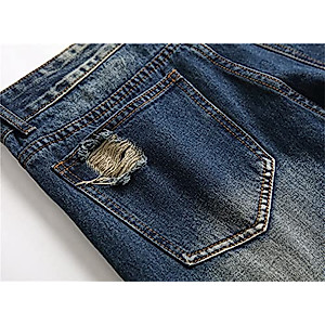 Men's Casual Ripped Jeans Distressed Slim Fit Straight Leg Denim Pants Classic Destroyed Washed Jean Trousers (Blue 1,38)