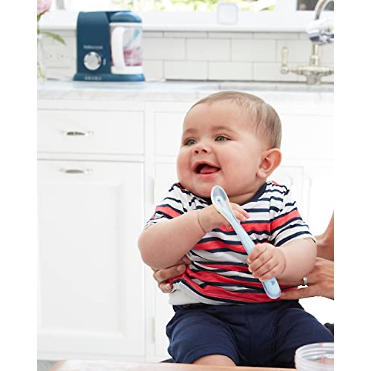 BEABA Baby's First Foods Spoon Set, Original Silicone Baby Spoons, Baby Essentials, Baby Spoons, Pack of 4 Baby Gift Set, BPA Lead & Phthalate Free, Rain