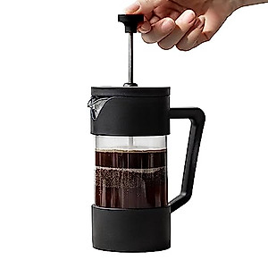 French Press Coffee Maker, Stainless Steel wlth High Borosilicate Glass Coffee Press, Both Cold and Hot Coffee Pot, Mini for Suitable for use on home kitchens, travel or offices. 350ml, Black.