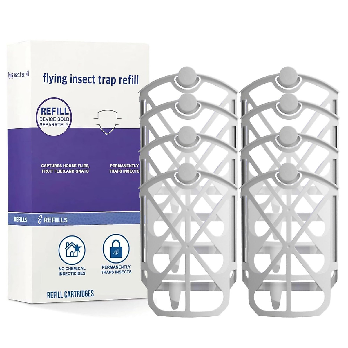 SHIELDFLY 8 Pack Refill Cartridges Kit Compatible with ZEVO M364 and Max Plug-in Light, Flying Insect Trap Refill, Replacement 100% Fit, Gray