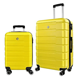 HOUAGI Luggage Sets 2 Piece,20 inch 24 inch Carry on Luggage Airline Approved,ABS Hardside Lightweight Suitcase with 4 Spinner Wheels,2-Piece Set(20/24),Yellow