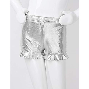 ranrann Kids Girls Metallic Shorts Shiny Hot Pants Tumbling Bottom Athletic Gymnastics Short for Cheer Dance Performance Silver 6