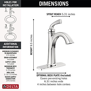 Delta Faucet Geist Single Hole Bathroom Faucet, Chrome Bathroom Faucets for Sink 1 Hole, Bathroom Sink Faucet, Faucet for Bathroom Sink, Drain Assembly Included, Chrome 15864LF