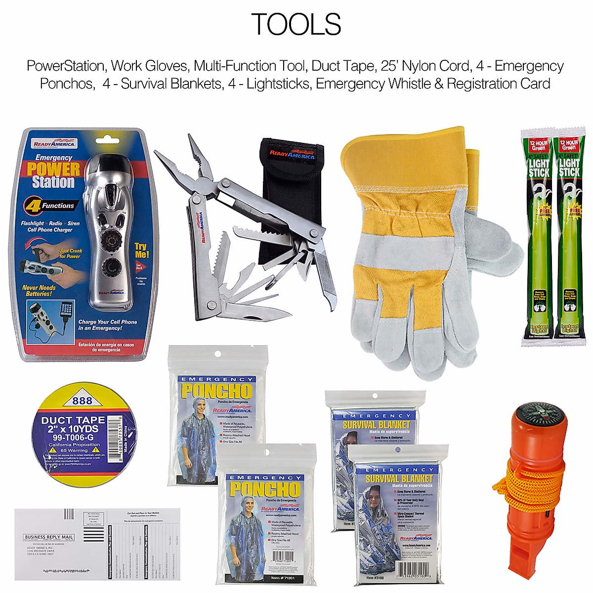 Ready America 72 Hour Deluxe Emergency Kit & Datrex Emergency Water Packet 4.227 oz - 3 Day/72 Hour Supply (18 Packs), White