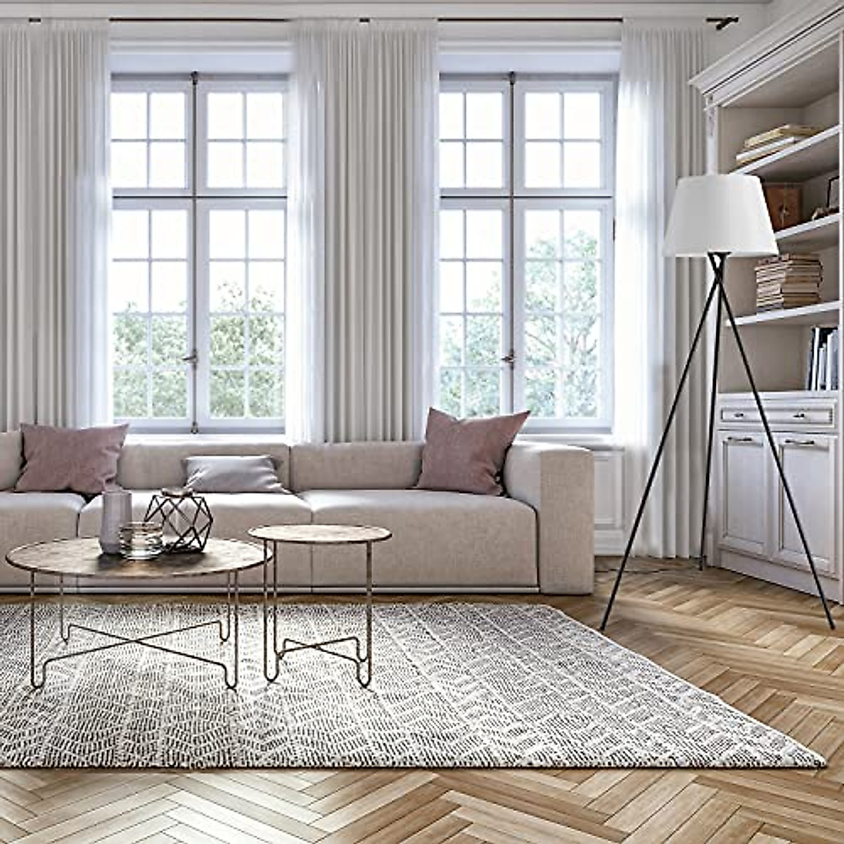 Globe Electric 67519 Allen 59" Floor Lamp, Matte Black, White Linen Shade, On Off Switch on Socket