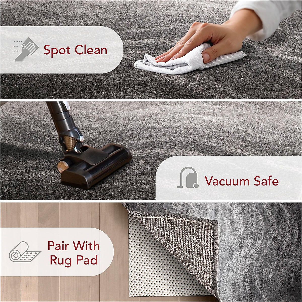 nuLOOM 2' x 3' Performance Indoor Area Rug, Non-Shed, Power Loomed High-Traffic Area Rug for Living Room, Bedroom, Home, Julene Charcoal