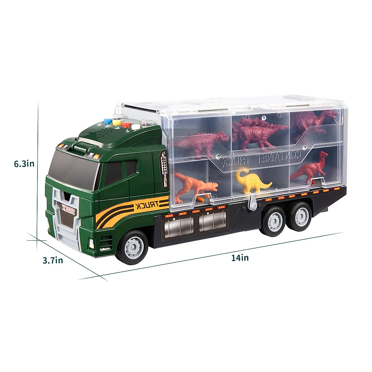 TEMI 39 in 1 Dinosaur Truck Toys for Kids 3-5, Toddler Toys Transport Vehicle Carrier Car with Lights, Music and Sounds, Dinosaur Play Set w/Dino Eggs & Activity Play Mat, Gift for Boys Girls
