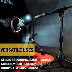 Stage Rocker Foldable Tripod Low-Profile Mic Boom Stand - Height Extending from 9.6'' to 16.9'', w/Adjustable Telescoping Arm Up to 9'', Lightweight/Convenient, Black, Powered by Hamilton(SR610121B)