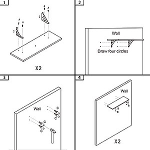 Coral Flower Utility Wall Mounted Floating Shelves, Set of 2, Display Ledge, Storage Rack for Room/Kitchen/Office，Rustic Brown