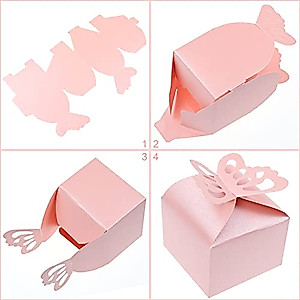 JJYHEHOT 50 PCS Pink Butterfly Favor Box, Birthday Candy Gift Box, Baby Shower Party Treat Box, Wedding Bridal Showers Chocolate Box