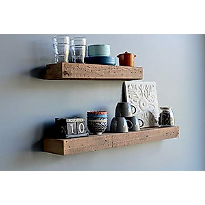 Urban Legacy Reclaimed Wood Shelves | Floating Or with Brackets | Amish Handcrafted in Lancaster County, PA | Set of Two - Genuine, Salvaged (Floating Natural, 24"x7"x2.5" & 40"x7"x2.5")