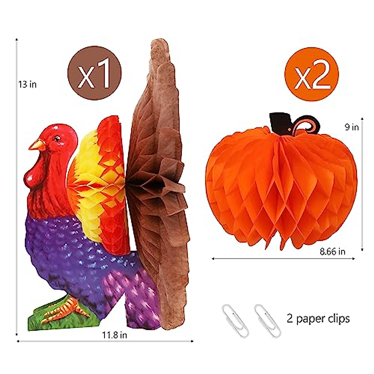 yosager 3 Pack Thanksgiving Table Decorations Tissue Turkey and Pumpkin, Honeycomb Decor Thanksgiving Centerpiece Party Accessory Table Supplies