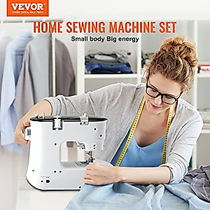 VEVOR Sewing Machine, Portable Sewing Machine for Beginners with 12 Built-in Stitches & Reverse Sewing, Dual Speed Kids Sewing Machine with Extension Table Foot Pedal, Accessory Kit Family Home Travel