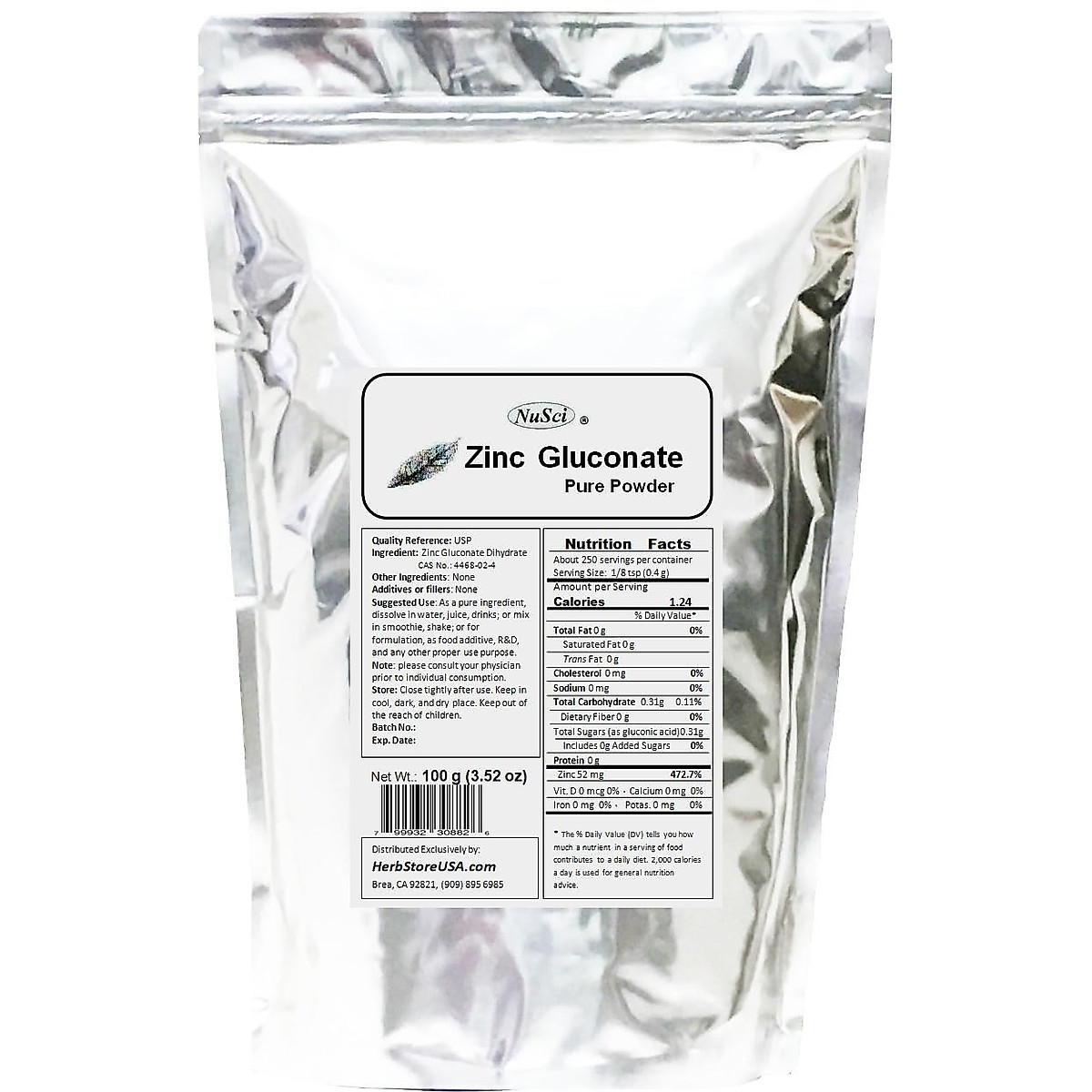 NuSci Zinc Gluconate Powder Pure Supports Enzyme Functions (2270 Grams (5.0 lb)