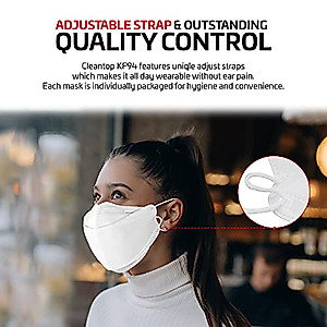 10 Individually Packaged CLEANTOP Adjustable Strap KF94 Certified Safety Face Mask made for Adult & Kids, Made in KOREA (White, Large (Adults))