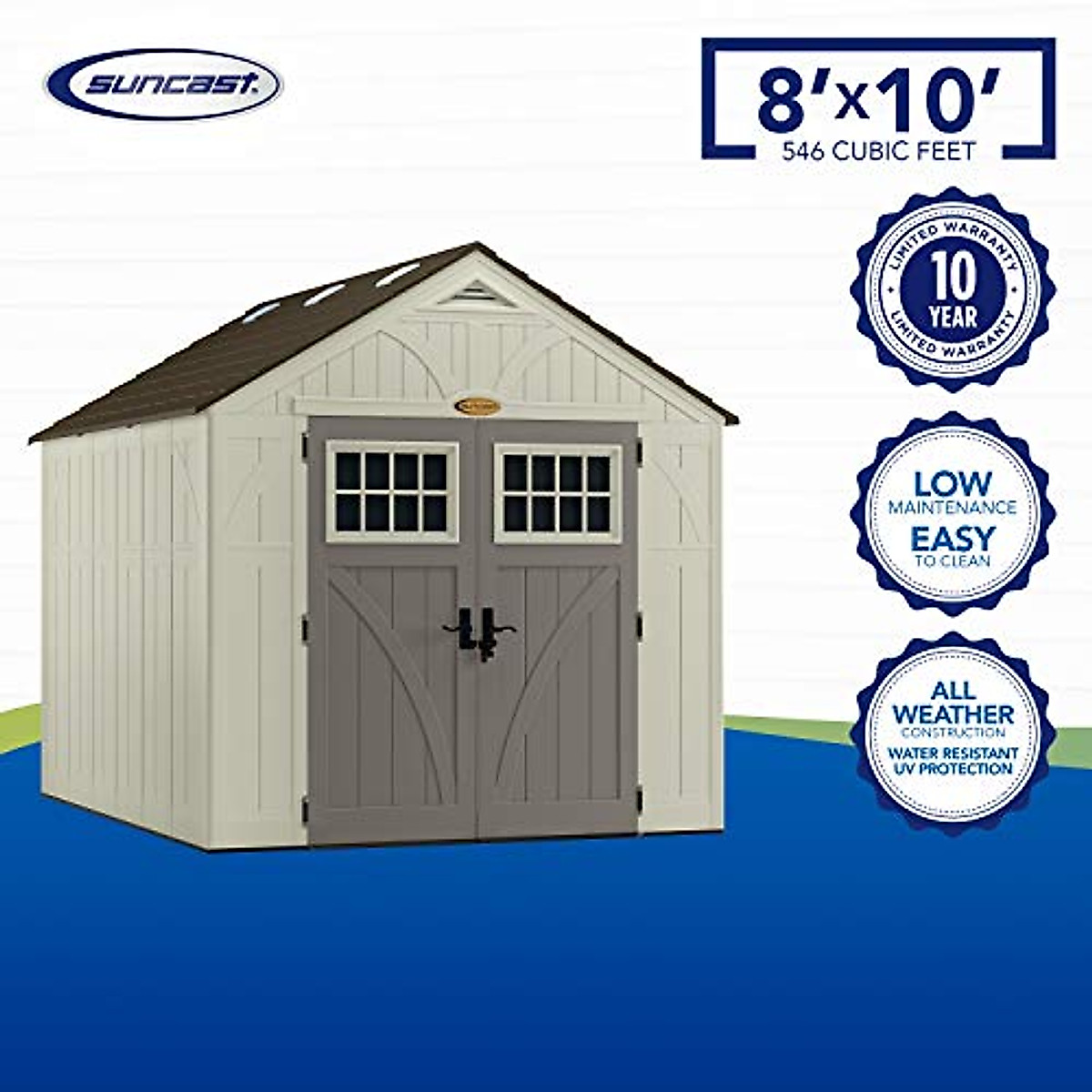 Suncast 8' x 10' Heavy-Duty Resin Tremont Storage Shed, Sand