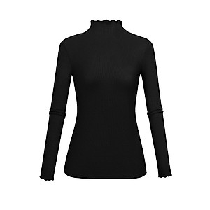 Plus Size Tops for Women Aesthetic Clothes Long Sleeve Black Turtleneck Pullover X-Large