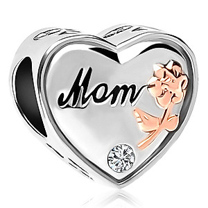 CharmSStory Mom Mother Daughter Heart Love Dangle Charm Beads For Snake Chain Bracelet (Mom)