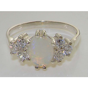 LetsBuyGold 925 Sterling Silver Cubic Zirconia and Real Genuine Opal Womens Band Ring - Size 7
