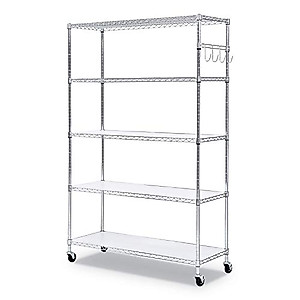 Alera 5-Shelf Wire Shelving Kit with Casters and Shelf Liners, 48w x 18d x 72h, Silver