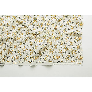 COTTONVILL Linen Blend Print Fabric (3yard, 02 - Gold Mimosa Ivory)