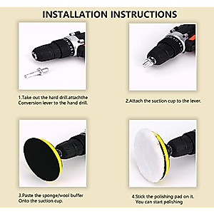 Tworider 7 Pcs 3 Inch Buffing Pads, Wool Polishing Pad,Wool Buffing Polishing Pad Set,Buffing Pads for Drill Lambs Wool Hook and Loop,with M14 Drill Buffer Attachment, Car Polishers and Buffers