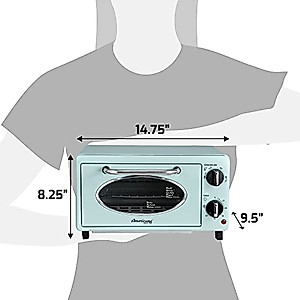 Elite Gourmet by Maximatic Americana Collection ETO147M Diner 50’s Retro Countertop Toaster oven, Bake, Toast, Fits 8” Pizza, Temperature Control & Adjustable 60-Minute Timer 1000W, 2 Slice, Mint