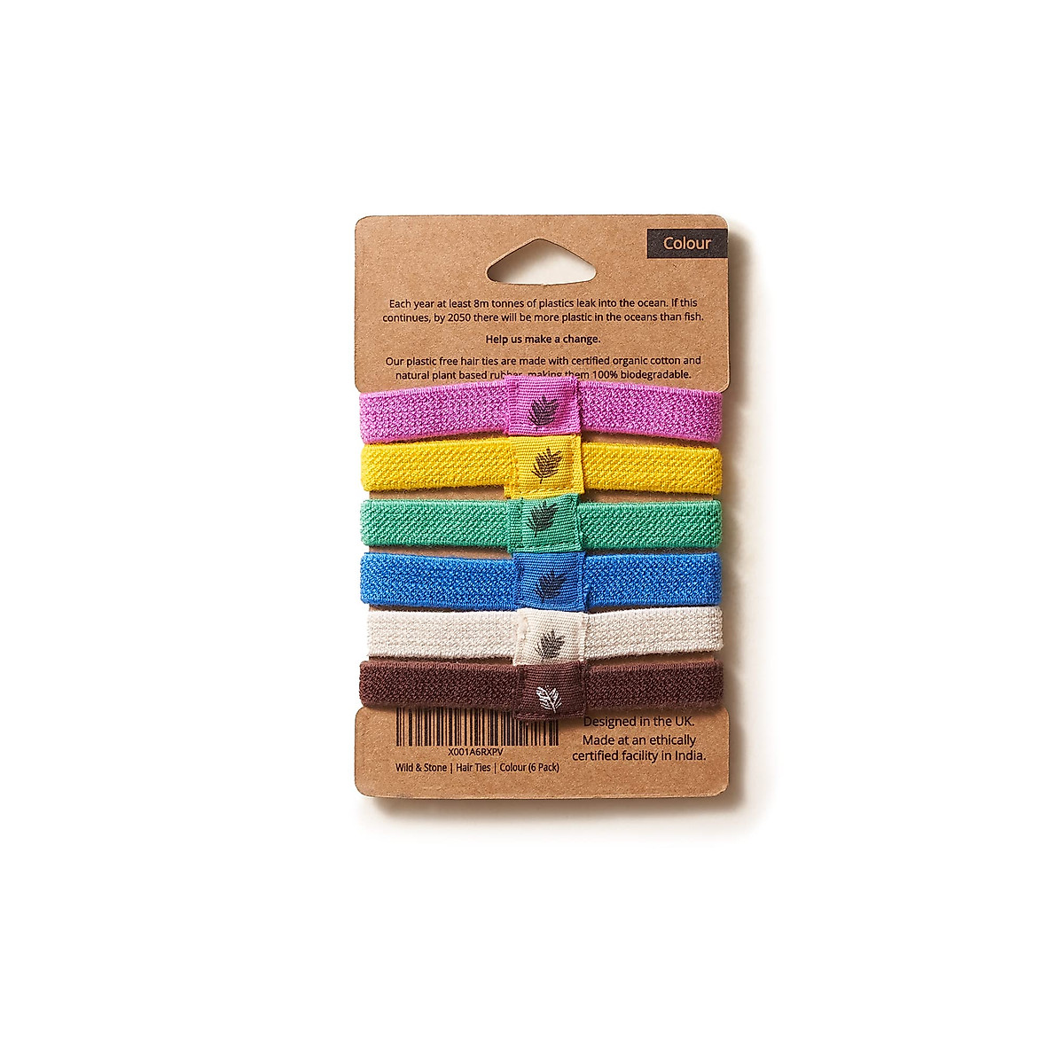 Wild & Stone | Pack of 6 Hair Bands | 100% Biodegradable and Plastic-Free Elastic Hair Ties | 100% Organic Cotton and Natural Plant-Based Rubber | No Crease Ponytail Holder (Multicolor)