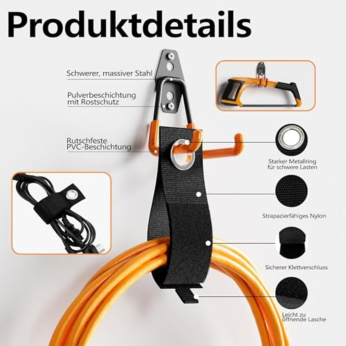 Kitmiido 12 Pack Garage Hooks,Heavy Duty Steel Wall Mounted Organiser,Anti-Slip Storage Hook for Organising Bike, Ladder, Garden Tools, Ropes, Cables（Orange）