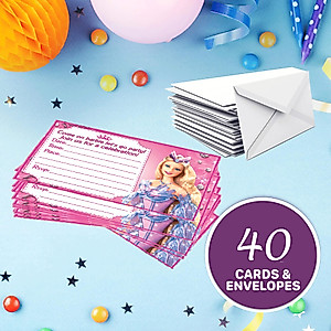 Set of 40 Fashion Doll Girl Pink-Themed Happy Birthday Invitation Cards & Envelopes - Lightweight (240g), Postcard Style Invites for the Perfect Party Pack