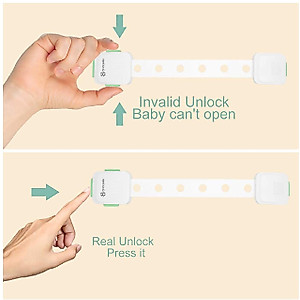 Baby Safety Cabinet Locks with Adjustable Strap,No Drilling,Baby Proofing for Refrigerators, Toilets, Doors,2/8 Count,Green/Grey