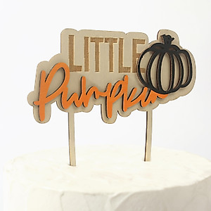 BOOMPA Little Pumpkin Wooden Cake Topper for Halloween - Wooden Cake Topper for Pumpkin Theme Party - Eco-Friendly Wooden Pumpkin Cake Topper - Fall Harvest Little Pumpkin Cake Topper
